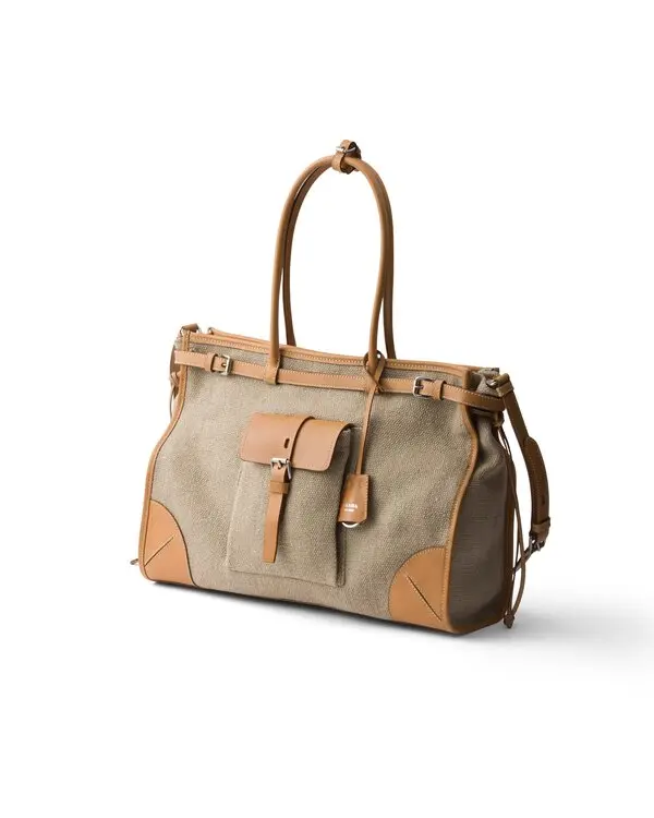 Prada Bonnie Linen And Leather Tote Bag