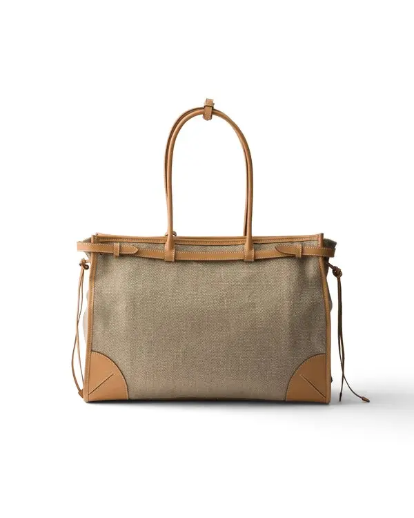 Prada Bonnie Linen And Leather Tote Bag