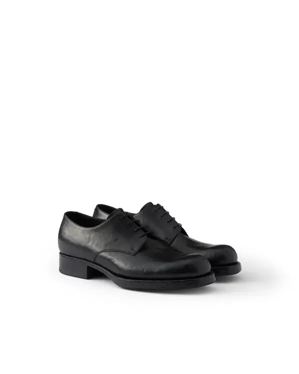 Prada Antiqued Leather Lace-up Shoes - Black