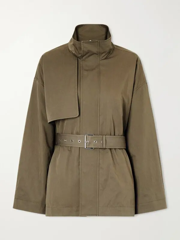 FRAME Cropped Belted Cotton-twill Field Jacket - Green