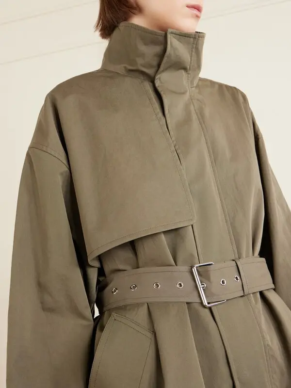 FRAME Cropped Belted Cotton-twill Field Jacket - Green