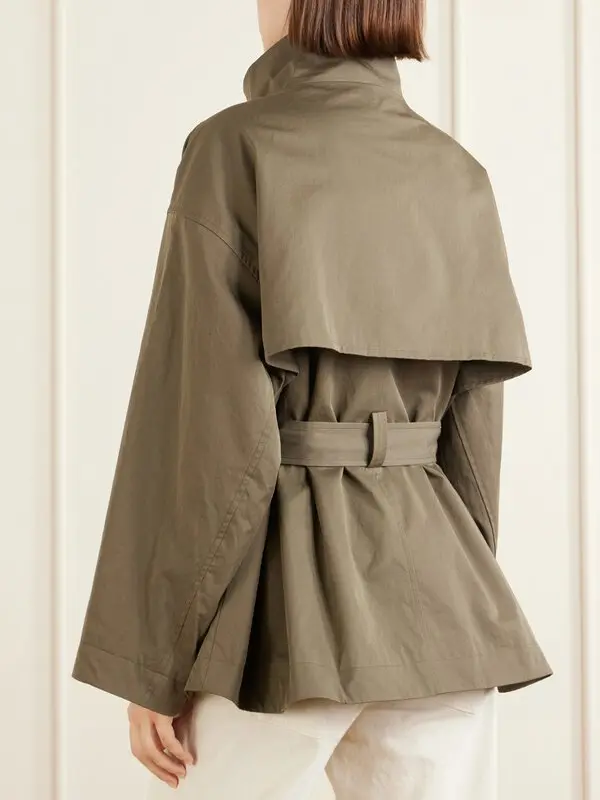 FRAME Cropped Belted Cotton-twill Field Jacket - Green