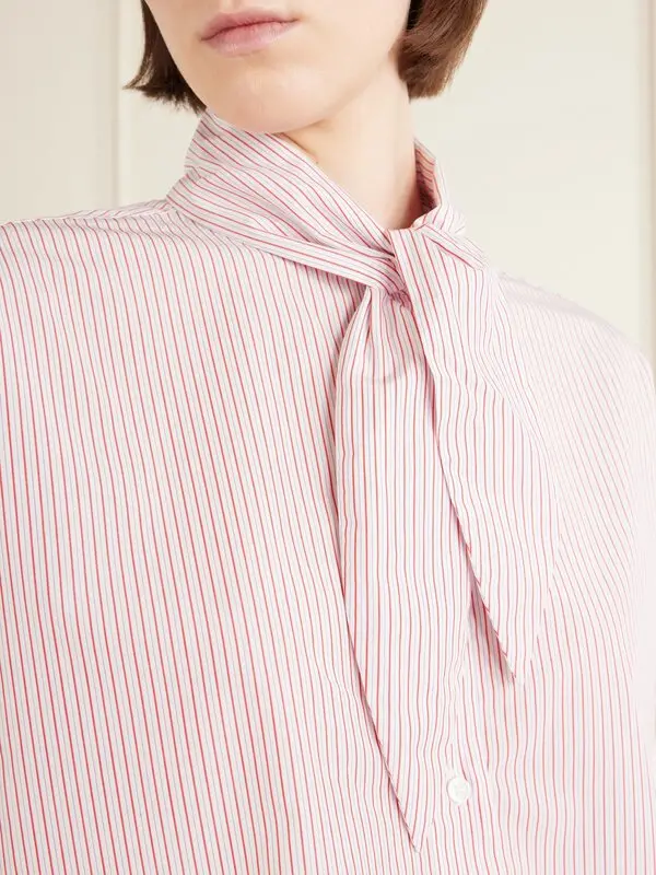 TWP Striped Cotton-poplin Shirt With Neck Tie Detail