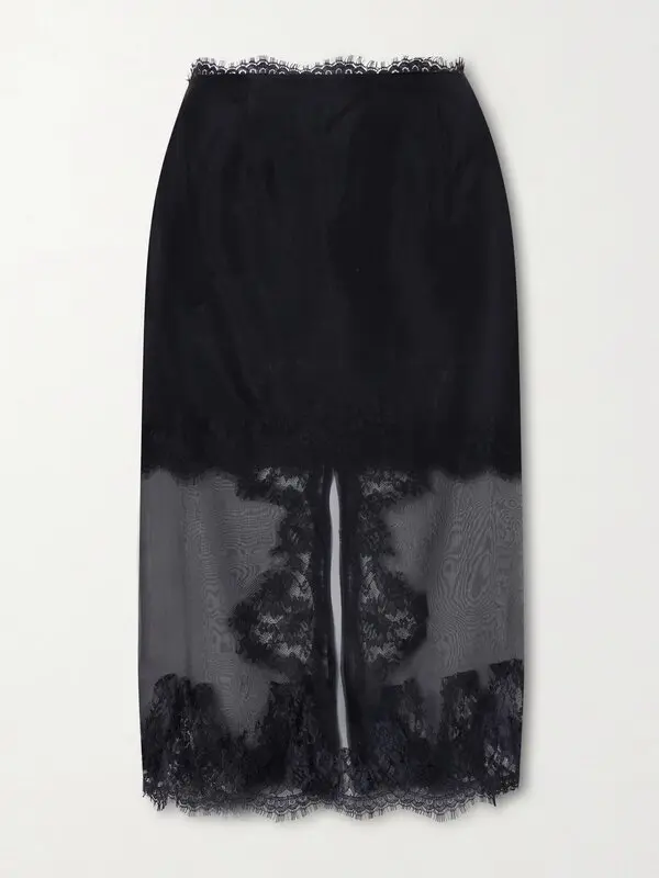 Aje Ophelia Layered Lace-trimmed Silk-organza Midi Skirt - Black
