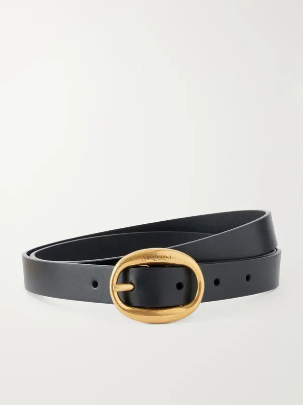 Saint Laurent Logo-engraved Leather Belt - Black