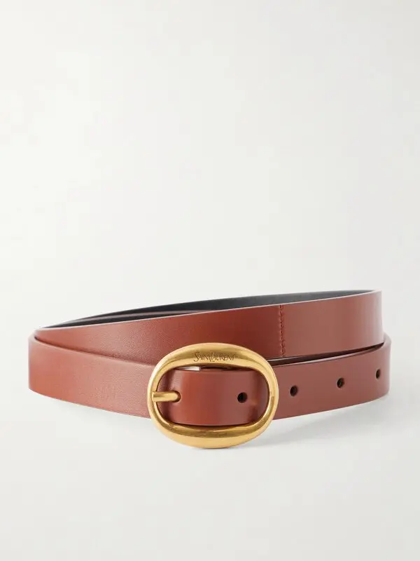 Saint Laurent Logo-engraved Leather Belt - Brown