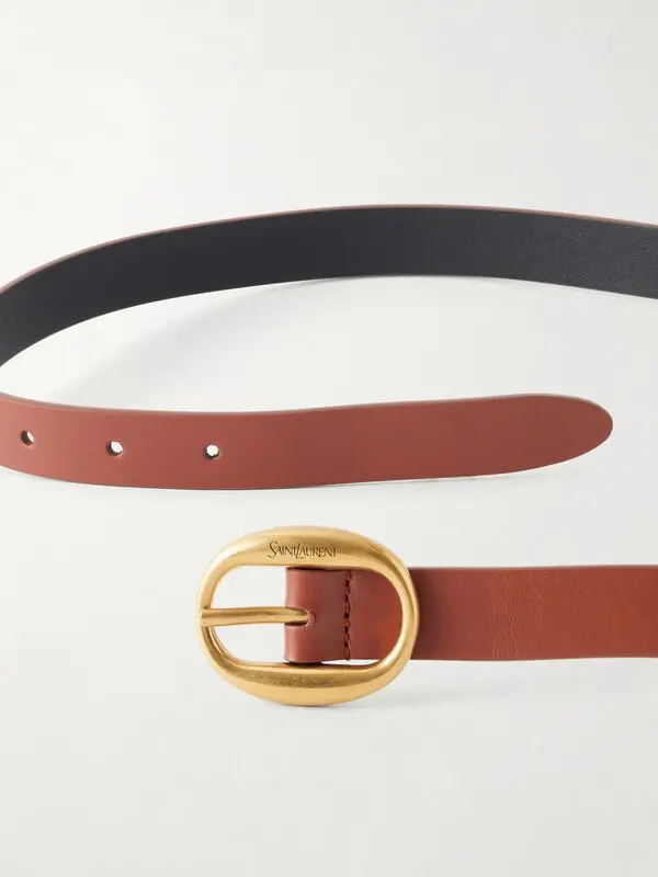 Saint Laurent Logo-engraved Leather Belt - Brown