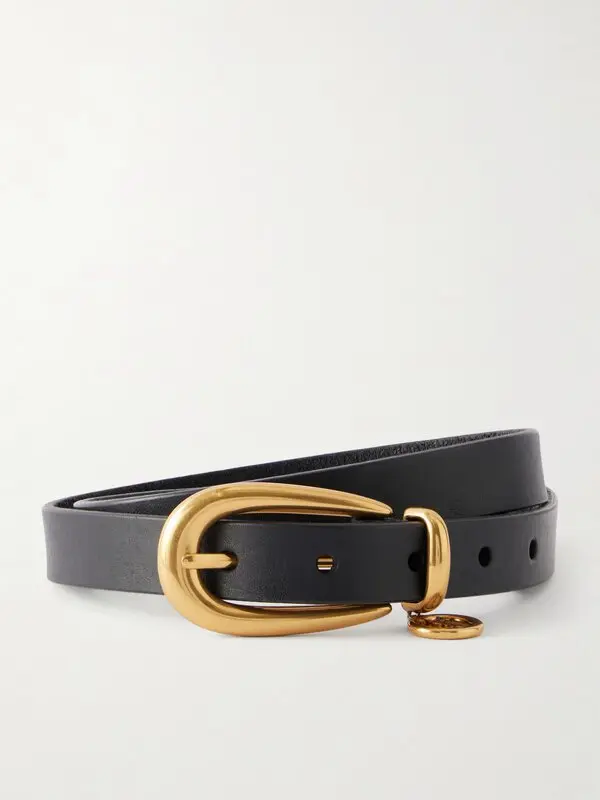 Saint Laurent Cassandre Embellished Leather Belt - Black