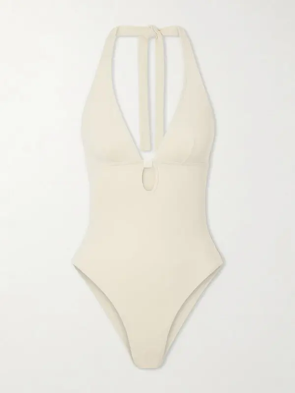 ERES Harmony Embellished Cut-out Stretch-jersey Halterneck Swimsuit - Neutrals