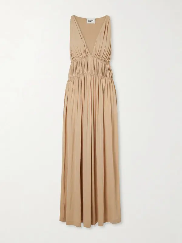 Tove Ouida Gathered Jersey Maxi Dress - Neutrals