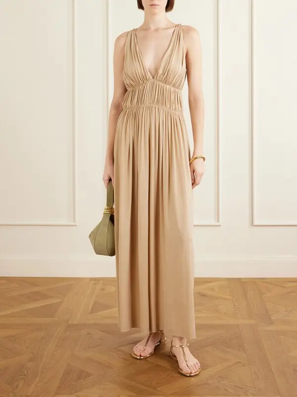 Tove Ouida Gathered Jersey Maxi Dress - Neutrals