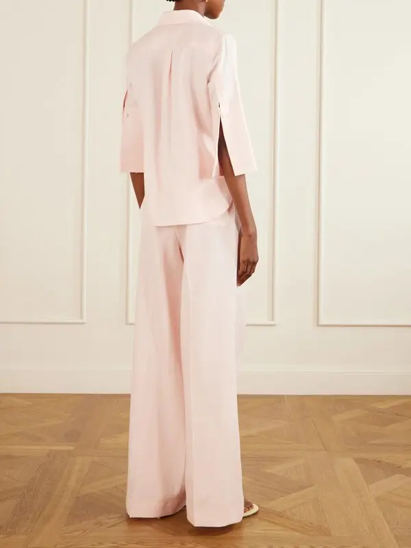 Another Tomorrow Linen Canvas Shirt With French Cuffs - Pink