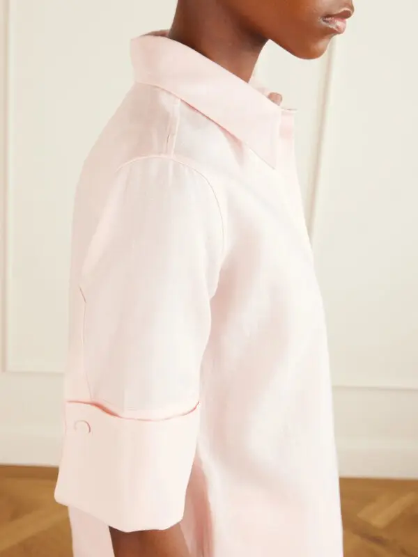 Another Tomorrow Linen Canvas Shirt With French Cuffs - Pink