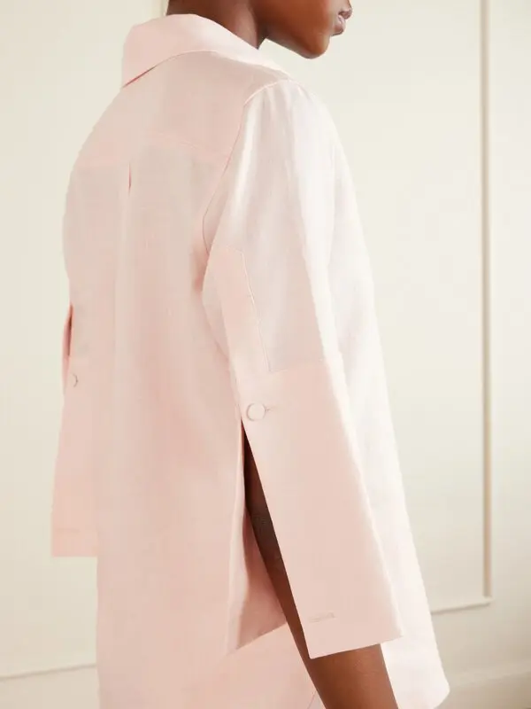 Another Tomorrow Linen Canvas Shirt With French Cuffs - Pink