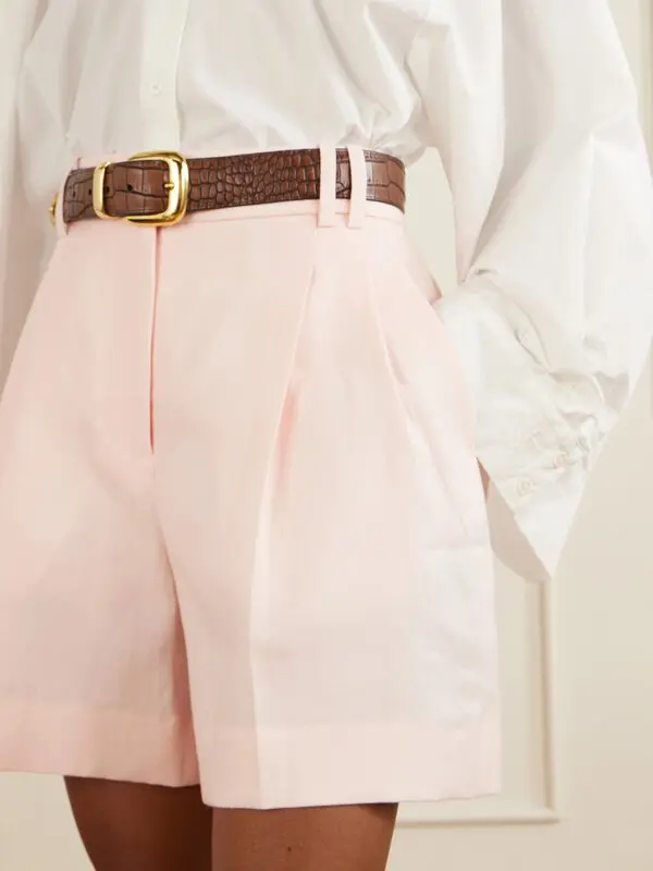 Another Tomorrow Pleated Linen Shorts