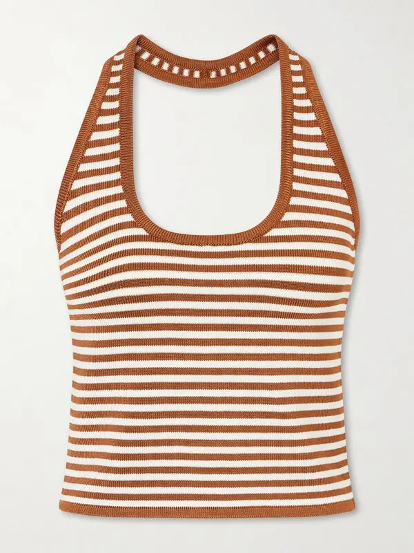 Calle Del Mar Striped Halterneck Knit Top - Brown