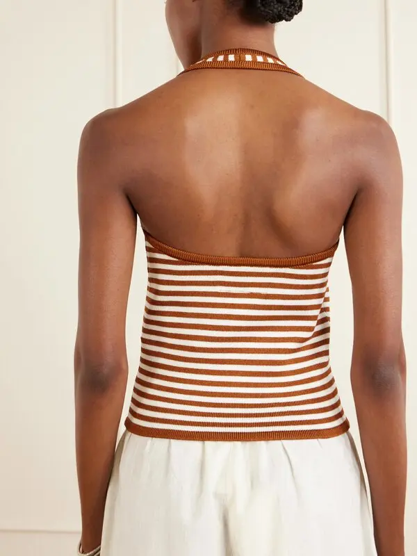Calle Del Mar Halterneck Striped Knitted Top - Brown