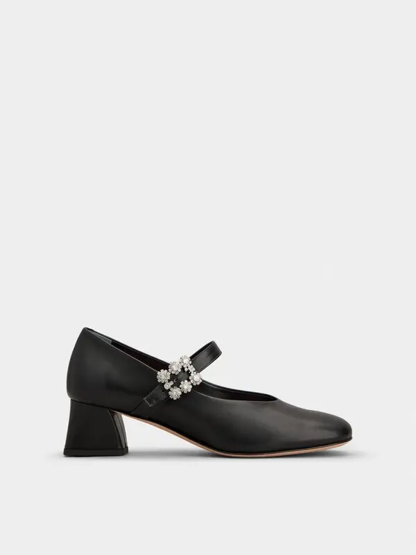 ROGER VIVIER Efflorescence Mary Jane Pumps In Leather - Black