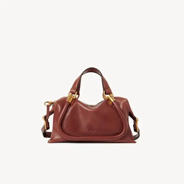 Chloé Small Paraty 24 Bag In Shiny Leather - Dark Ebony