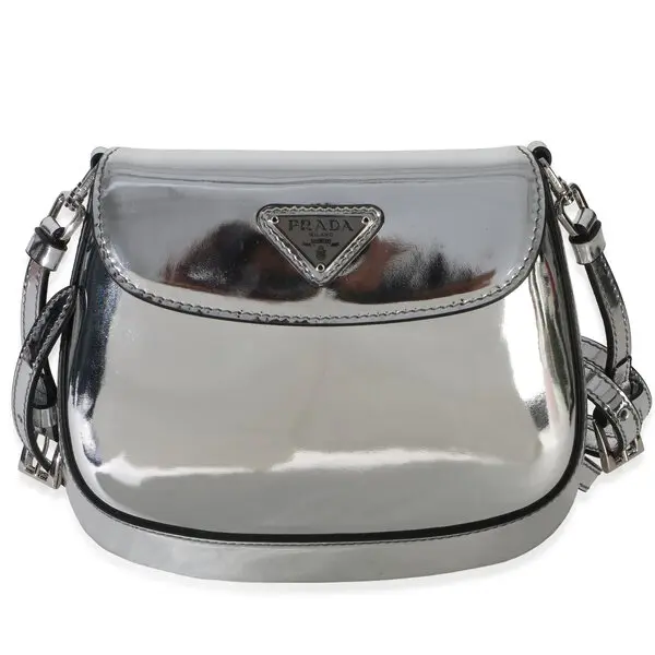 Prada Argento Spazzolato Cleo Flap Bag - Silver