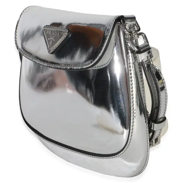 Prada Argento Spazzolato Cleo Flap Bag - Silver