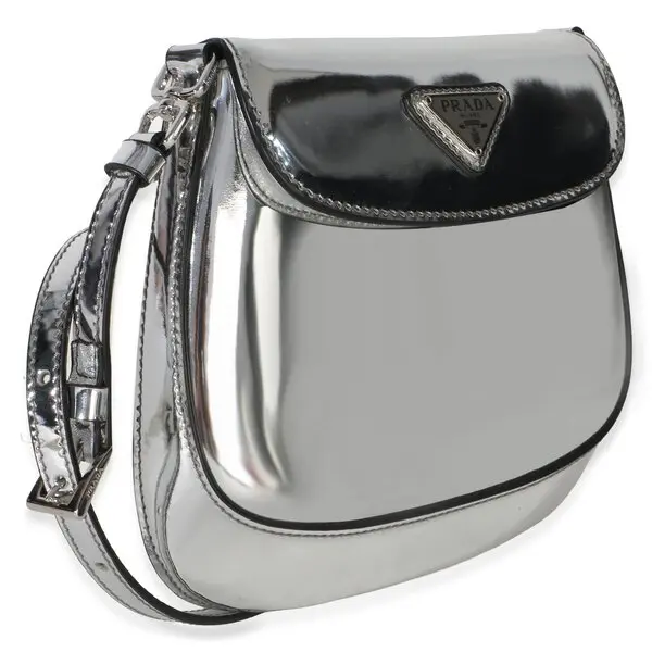 Prada Argento Spazzolato Cleo Flap Bag - Silver