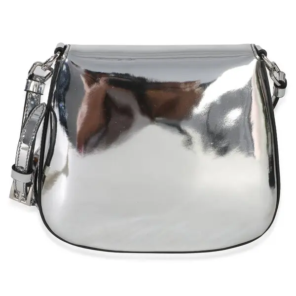 Prada Argento Spazzolato Cleo Flap Bag - Silver