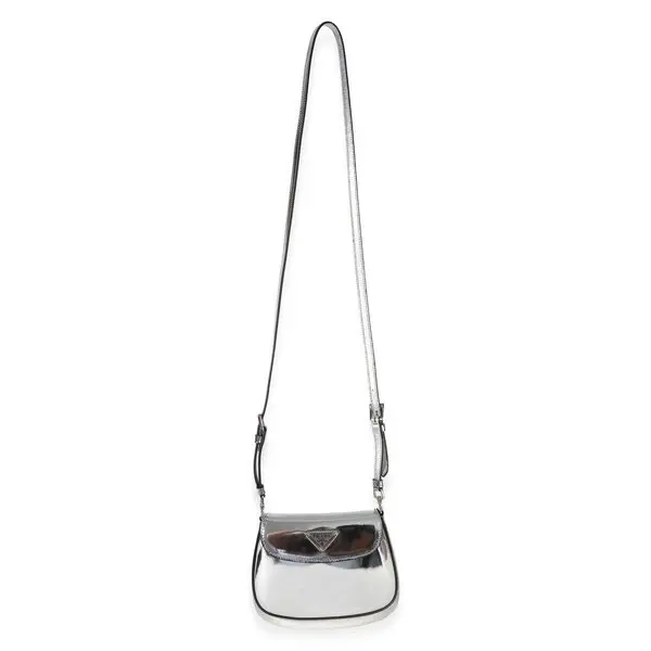 Prada Argento Spazzolato Cleo Flap Bag - Silver
