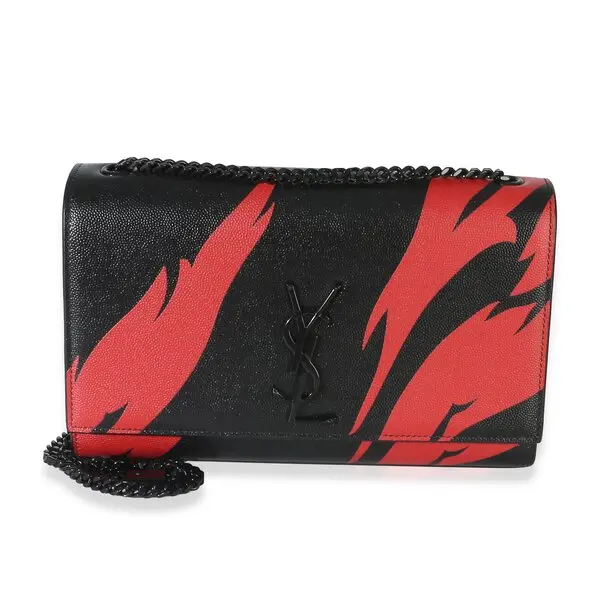 Saint Laurent Red Flame Grain De Poudre Kate Chain Bag - Black