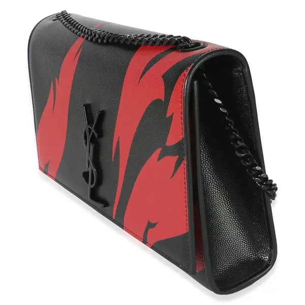 Saint Laurent Red Flame Grain De Poudre Kate Chain Bag - Black