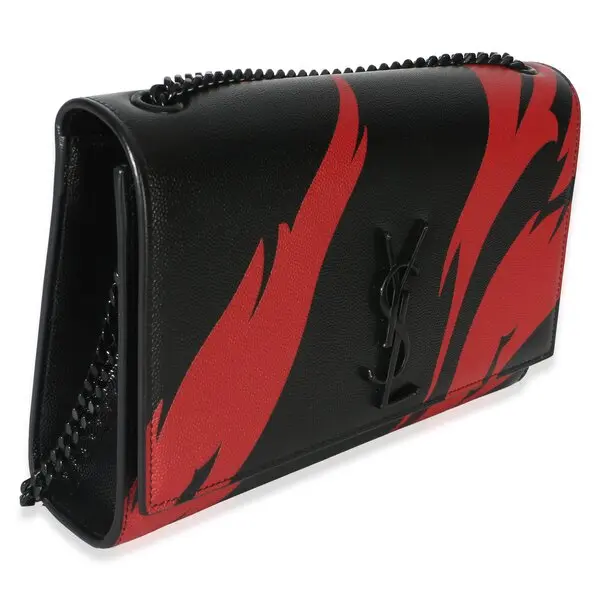 Saint Laurent Red Flame Grain De Poudre Kate Chain Bag - Black