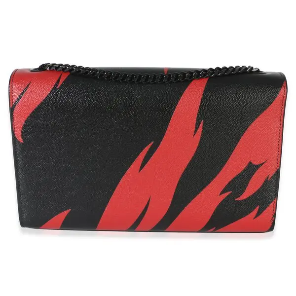 Saint Laurent Red Flame Grain De Poudre Kate Chain Bag - Black