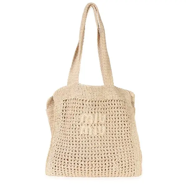 Miu Miu Raffia Crochet Woven Tote - Neutral