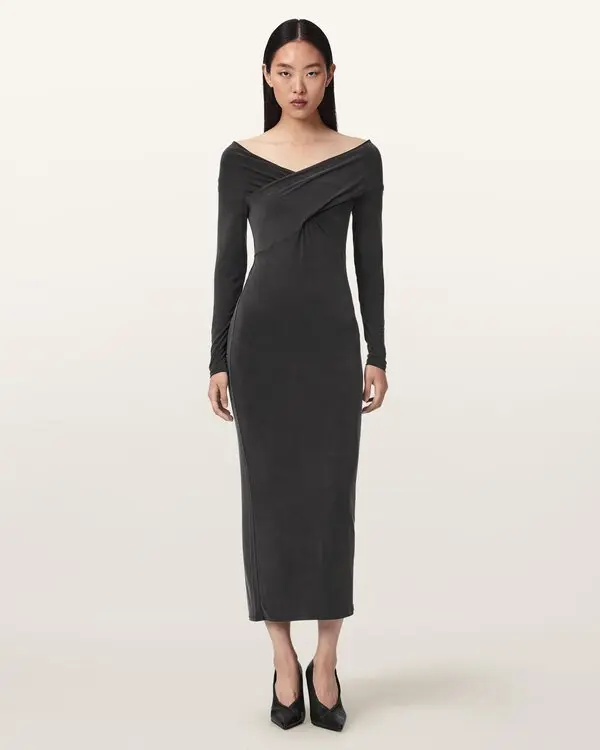ALLSAINTS Delta Curpo Blend Bodycon Midi Dress - Black