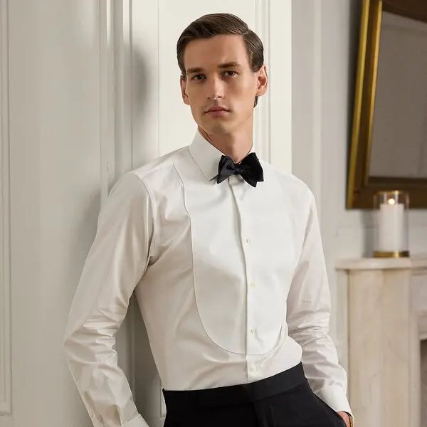 Ralph Lauren Piqué-bib French Cuff Tuxedo Shirt - White