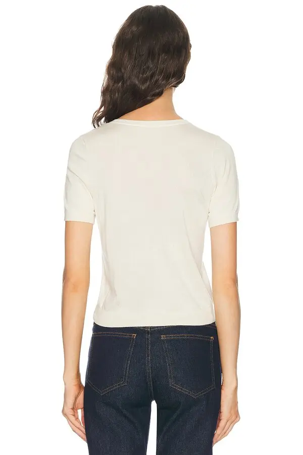 Renggli Silk Cashmere V-neck Knit Tee In Cream - Ecru