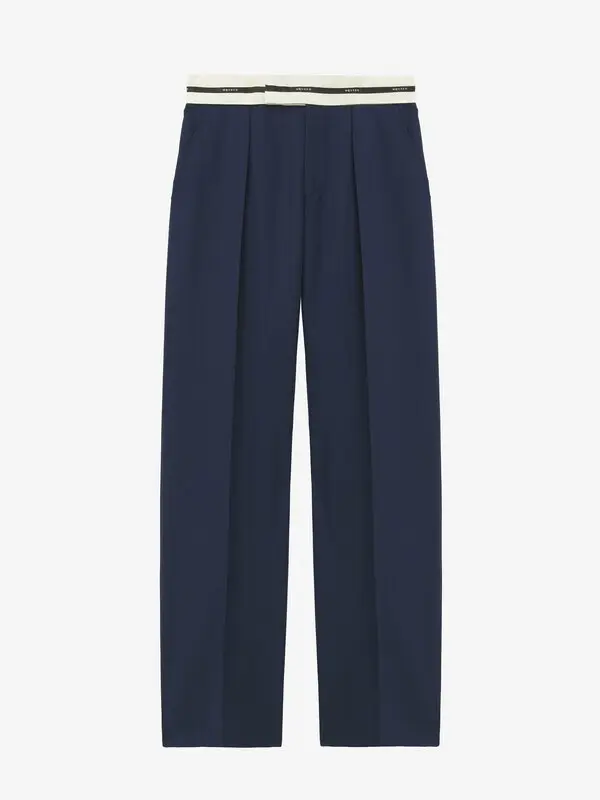 Alexander McQueen Wide-leg Tailored Trousers In Sharkskin Wool - Indigo