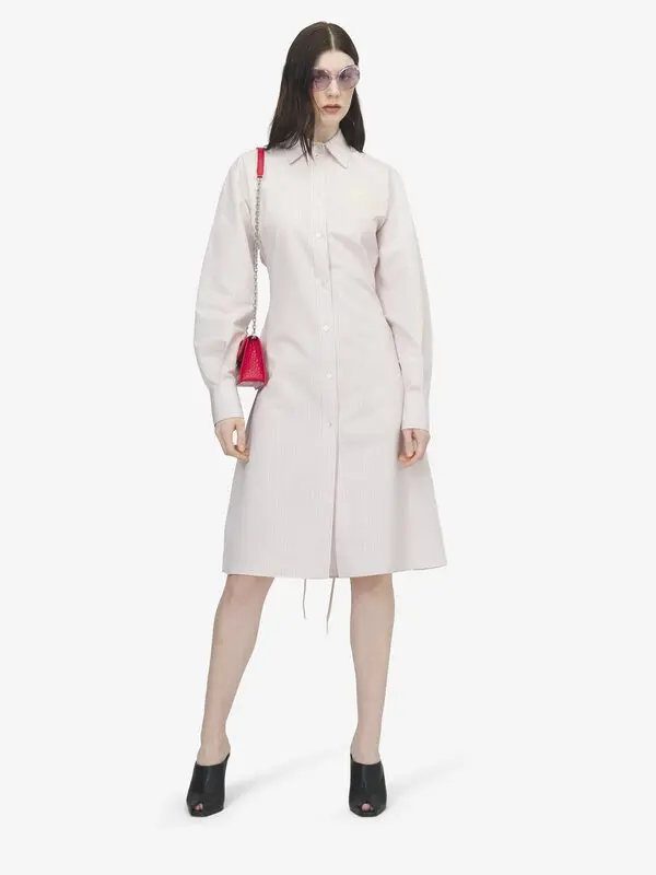 Alexander McQueen Pinstriped Shirt Dress - Ivory/pink