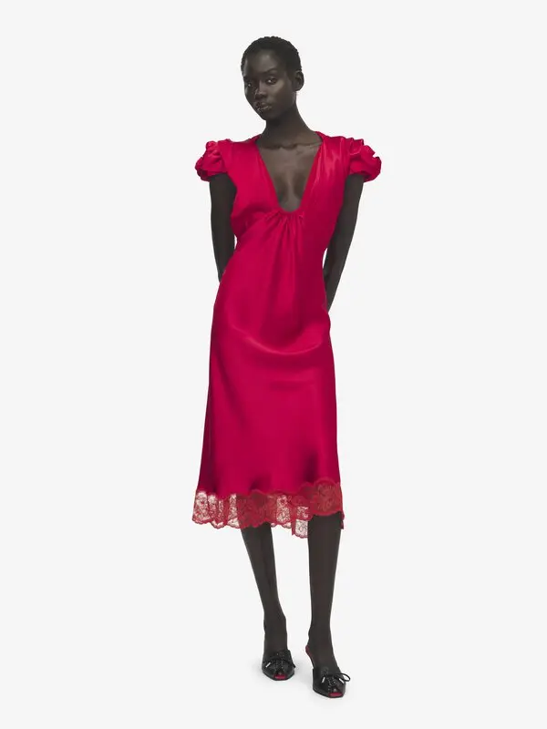 Alexander McQueen Gathered Sleeve Midi Dress