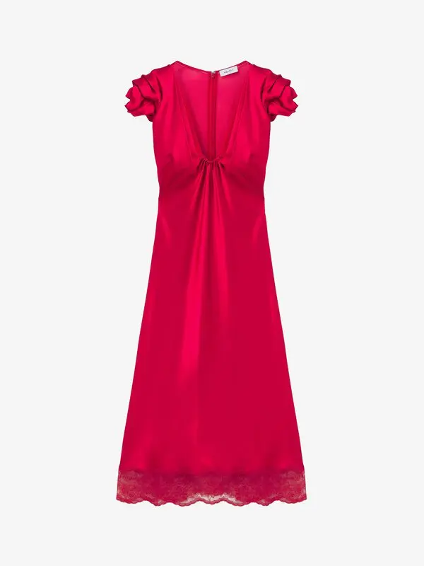 Alexander McQueen Gathered Sleeve Midi Dress - Red