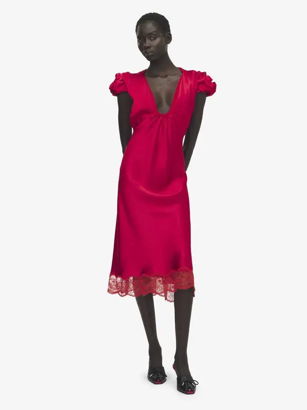 Alexander McQueen Gathered Sleeve Midi Dress