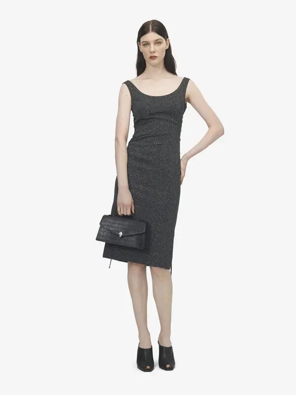 Alexander McQueen Sleeveless Corset Lace Flecked Pinstripe Pencil Dress