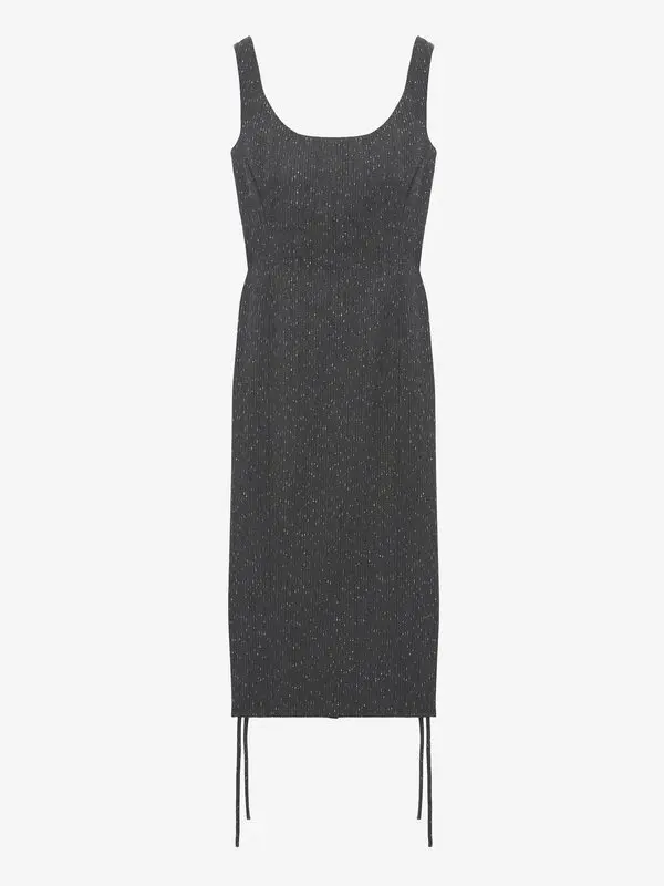 Alexander McQueen Sleeveless Corset Lace Flecked Pinstripe Pencil Dress - Grey