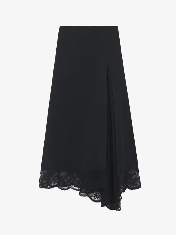 Alexander McQueen Lace Hem Asymmetric Midi Skirt