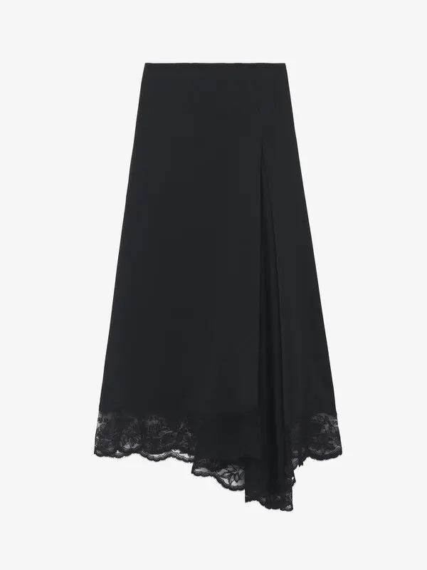 Alexander McQueen Lace Hem Asymmetric Midi Skirt - Black