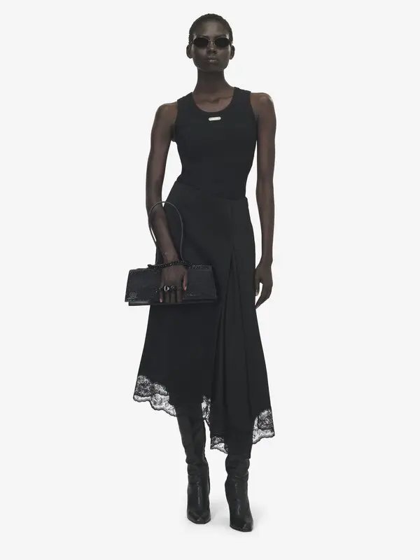 Alexander McQueen Lace Hem Asymmetric Midi Skirt