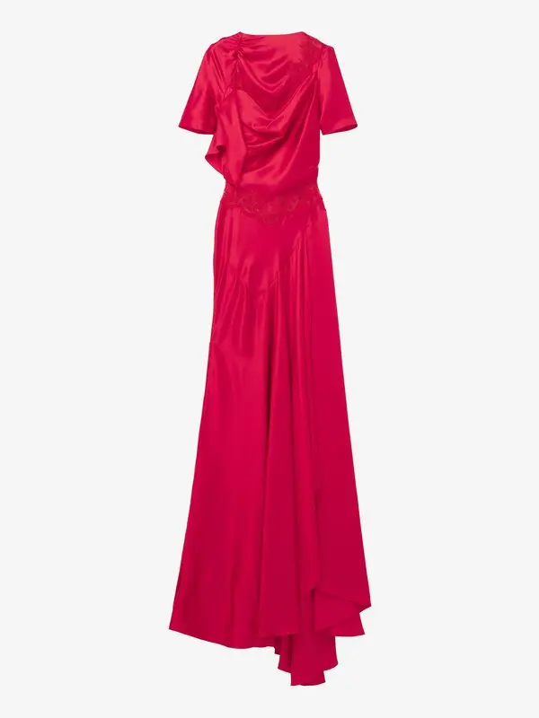 Alexander McQueen Flame Crêpe Back Satin Evening Dress With Lace Trim - Red