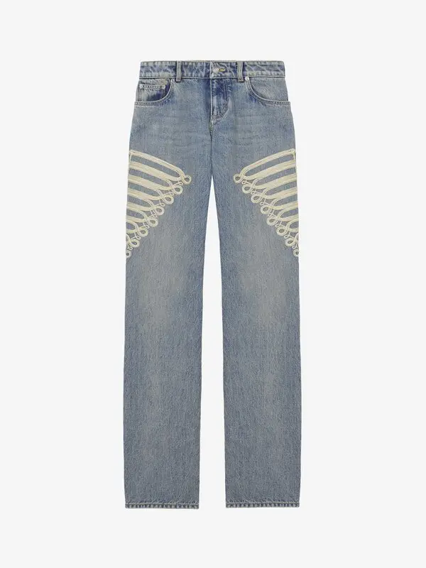 Alexander McQueen Metallic Frogging Straight Leg Jeans - Washed Blue