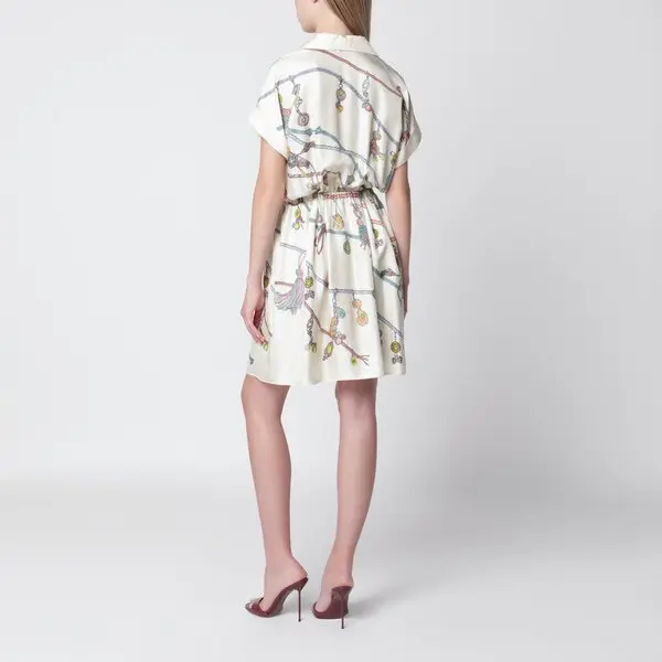Versace Printed Silk Twill Mini Shirt Dress In Ivory