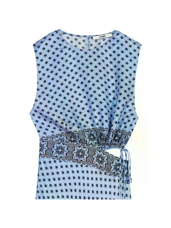 Maje Silk Floral Print Maxi Dress - Blue